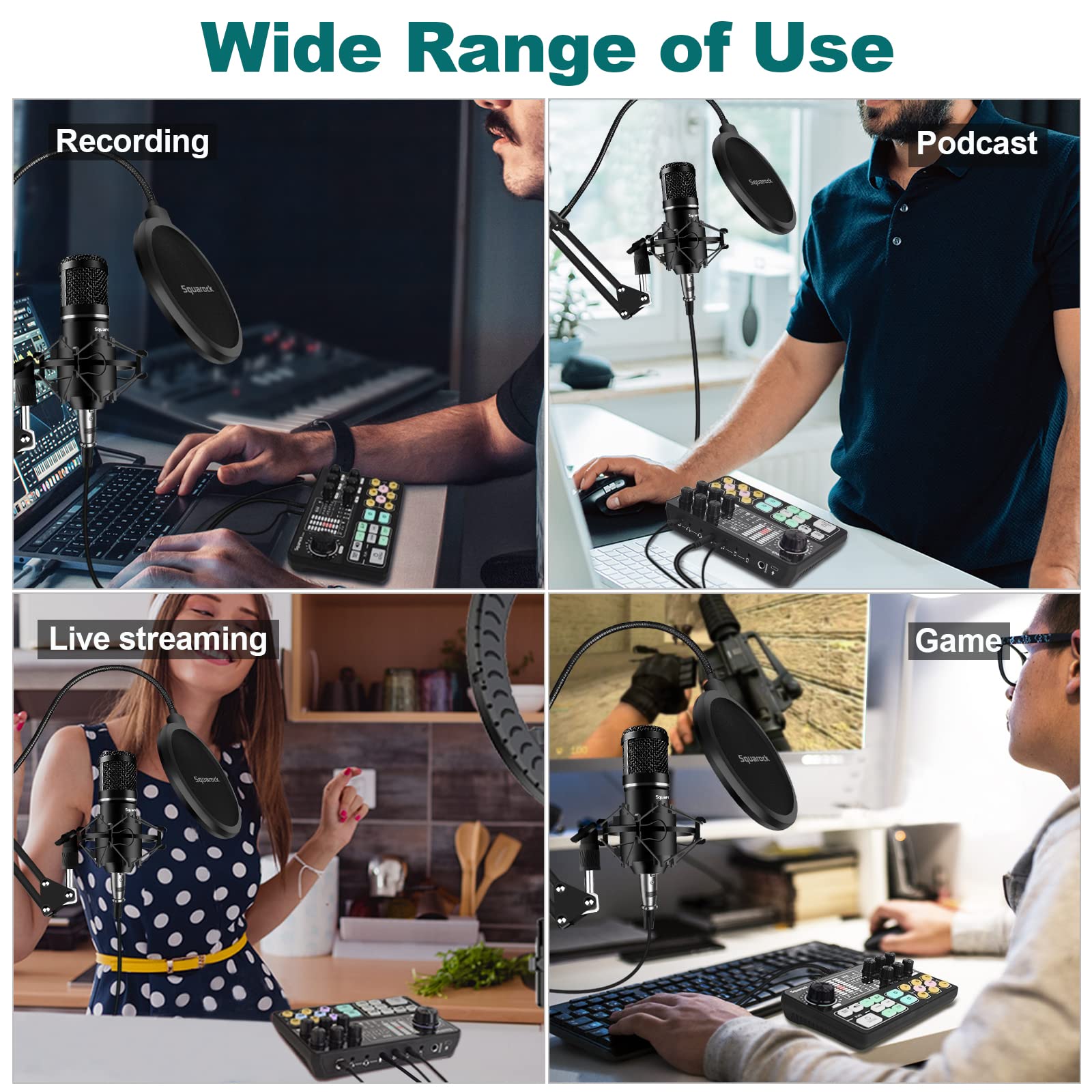 Podcast Equipment Bundle,Audio Interface DJ Mixer and Studio Broadcast Microphone, Perfect for Recording,Live Streaming,Gaming,Compatible with PC,Smartphone,Play Station