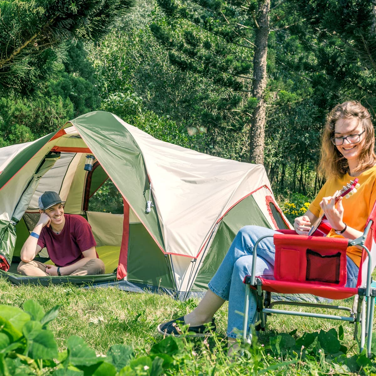 Mobihome Instant pop up Tents for Camping Setup in 60 Seconds, Quick Pop up Tent with Waterproof Rainfly, Mesh Roofs,Door & Windows for Excellent Ventilation Dome Tent - 13.5' x 7',Grey