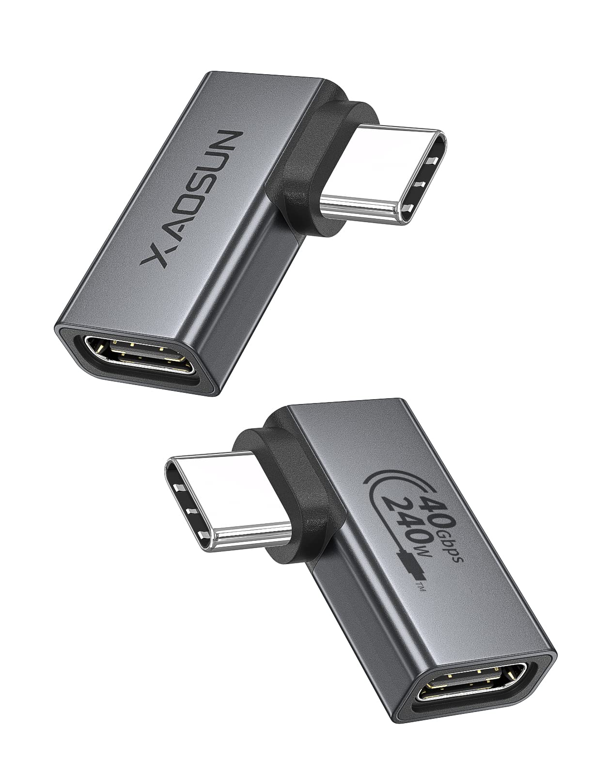 XAOSUN Right Anlge USB C Adapter, 90 Degree USB C to C Adapter 240W 40Gbps, USB C Male to USB C Female Thunderbolt 4 Adapter for MacBook,Tablet,Docks,rog Ally,steam Deck (2 Pack)