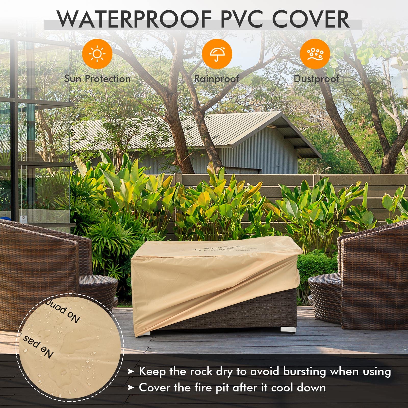 Tangkula 2 Piece Outdoor Propane Fire Pit Table Set with Hideaway Propane Tank Holder, Patiojoy 40,000 BTU Rattan Wicker Fire Pit Table with Lava Rocks, Waterproof Cover, Ideal for Backyard, Patio