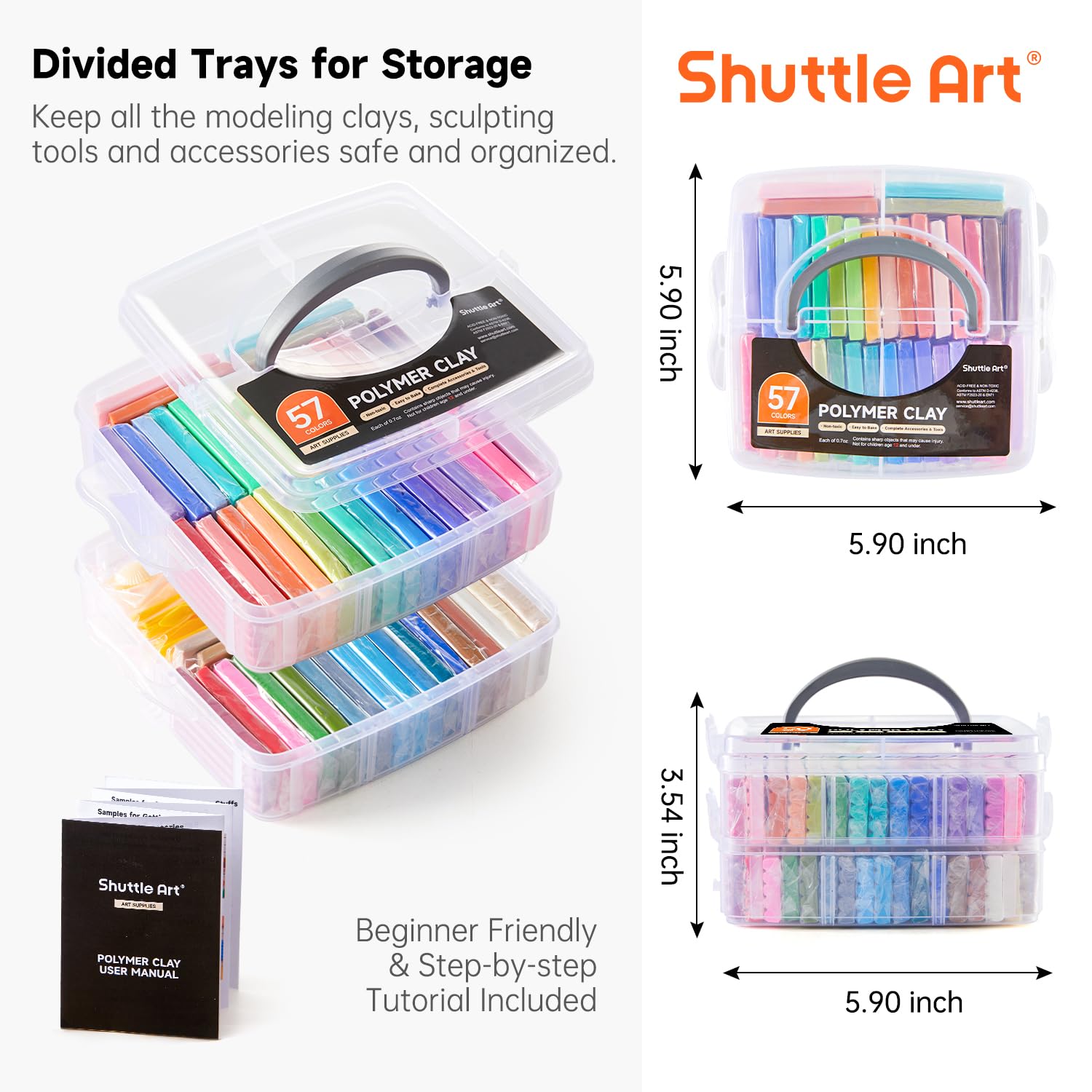 Polymer Clay, Shuttle Art 57 Colors Oven Bake Modeling Clay, Creative Clay Kit with 19 Clay Tools and 10 Kinds of Accessories, Non-Toxic, Non-Sticky, Ideal DIY Art Craft Clay Gift for Kids Adultsā¦