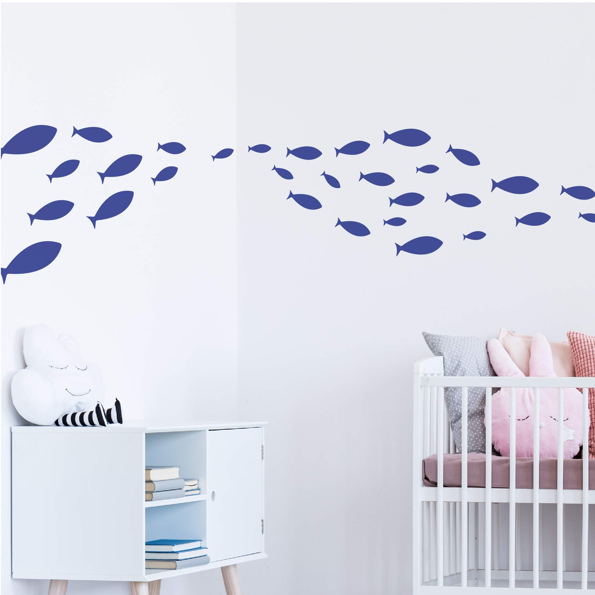 Ocean Fish Wall Decal- Under The Sea Vinyl Wall Stickers for Kids Room Bedroom Bathroom Nursery Decor-Teal