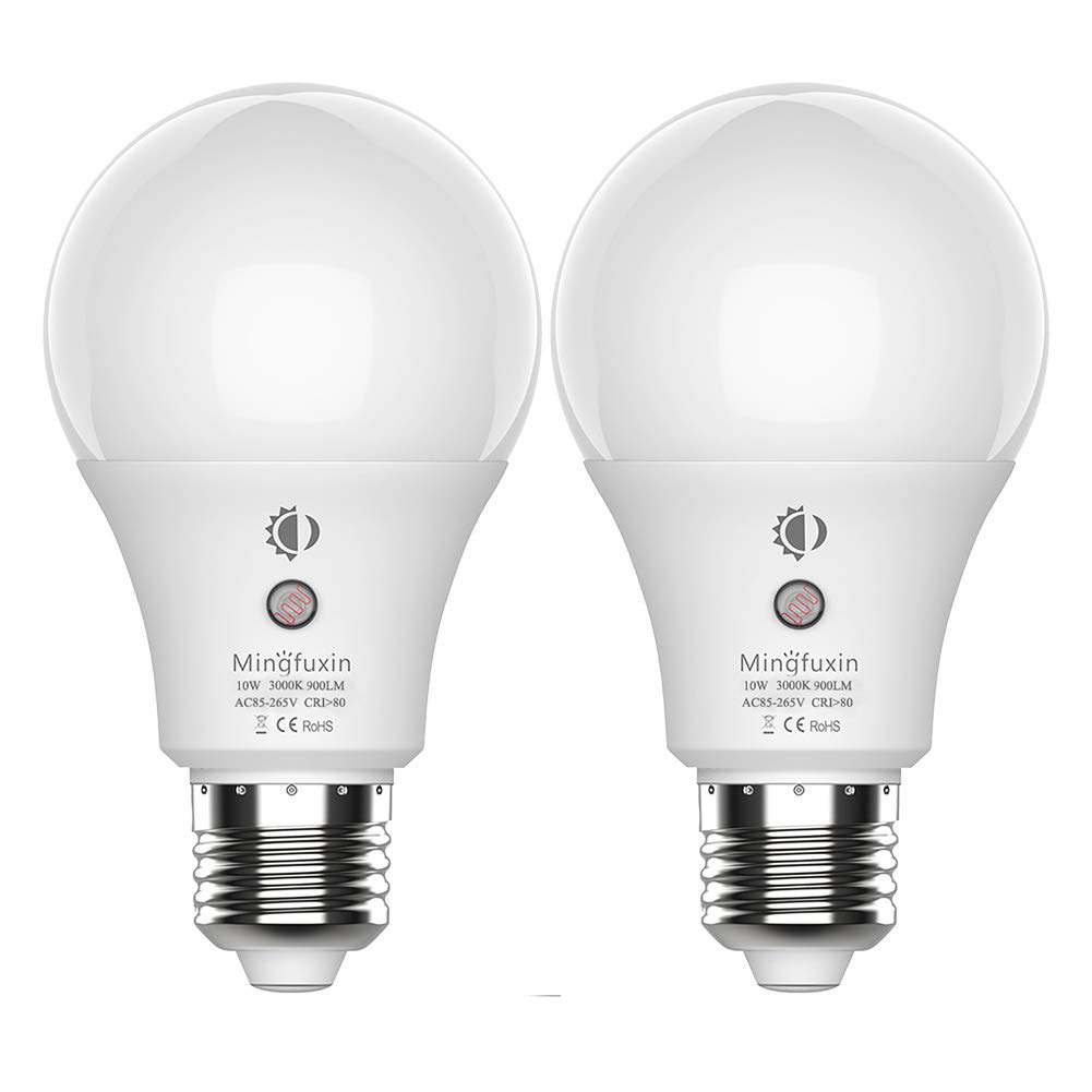 Mingfuxin Dusk to Dawn Light Bulbs 75W Equivalent, Auto on/Off Sensor Porch Light, LED Light Bulbs Smart Sensor Lighting Lamp 10W E26/E27 for Patio Garage Garden Light 3000K