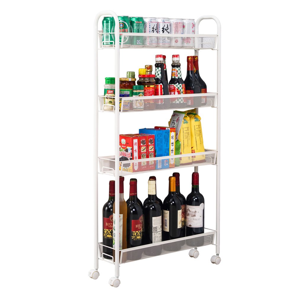 Mobile Shelving Unit Organizer, Slim Slide Out Pantry Storage Rack for Narrow Spaces Rolling Utility Cart Tower Rack Slim Storage Cart