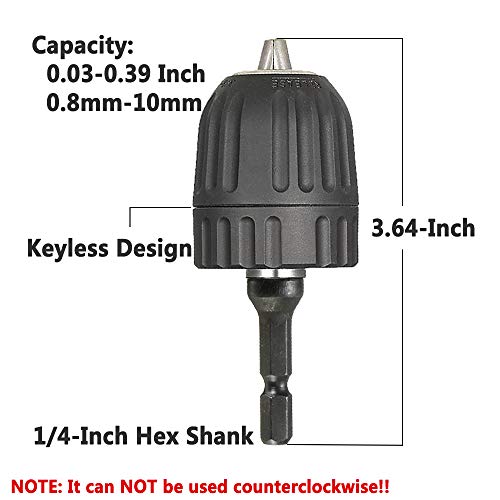 Yakamoz Quick Change 1/4-Inch Hex Shank 0.8-10mm Clamping Capacity Keyless Drill Chuck Screwdriver to Drill Converter Conversion Tool | 3/8-24UNF Mount ¡