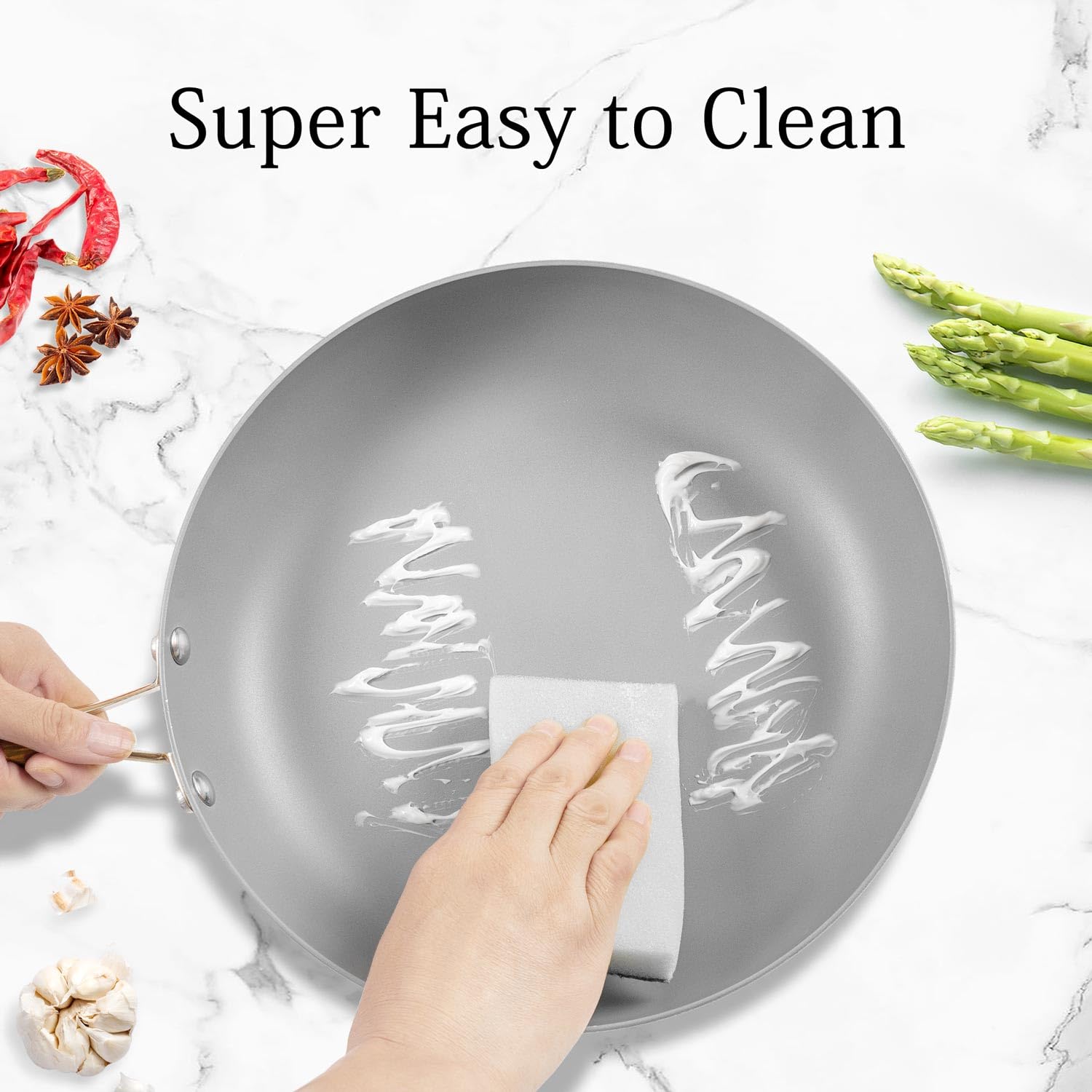 Nonstick Pots and Pans Set, Non Stick 9 Pieces Kitchen Cookware, Cooking Skillets Include Frying Pan with Lid, Saucepan, Casserole, Spoon, Turner Spatula, PFOA Free for Induction, White & Gold