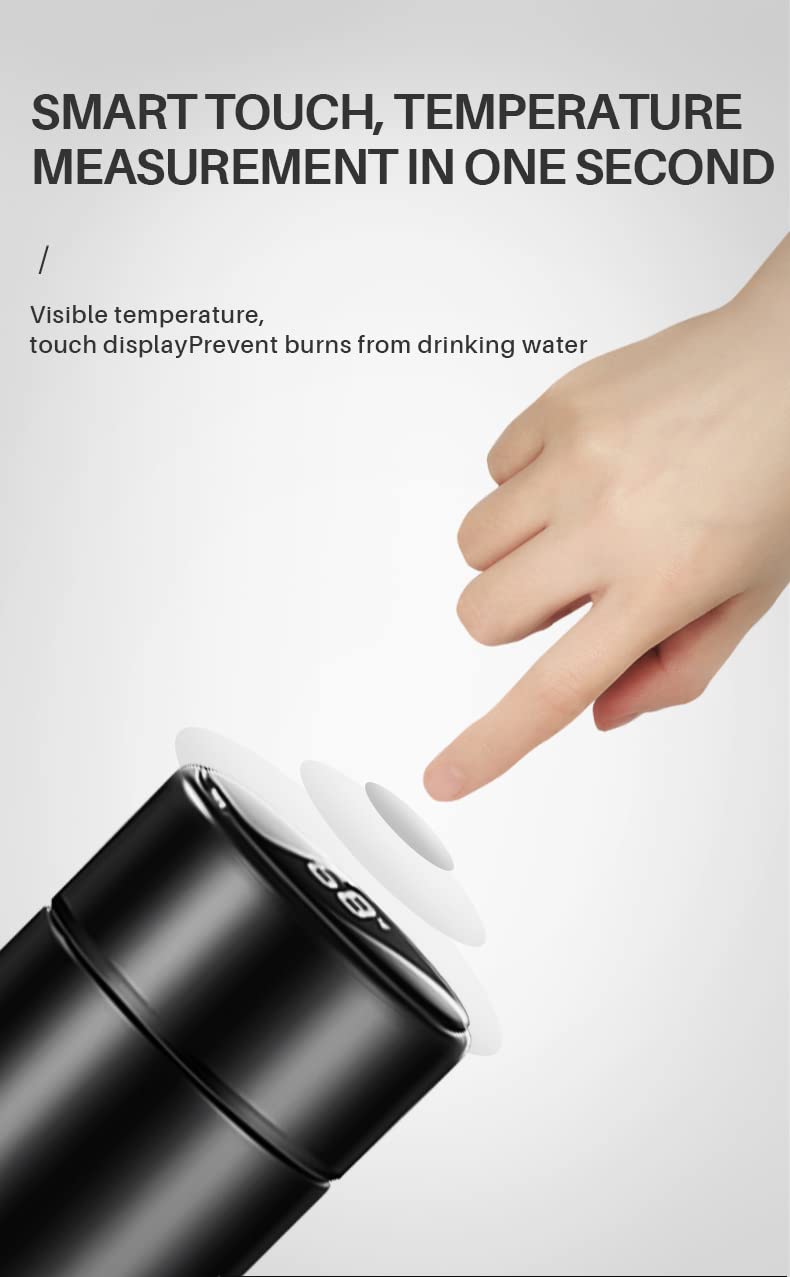 Smart Water Bottles with Digital Temperature Display Coffee Tea Infuser Bottle LED Thermal Cup Double Walled Vacuum Insulated Stainless Steel Flask Leak Proof Travel Mug Keep Warm…