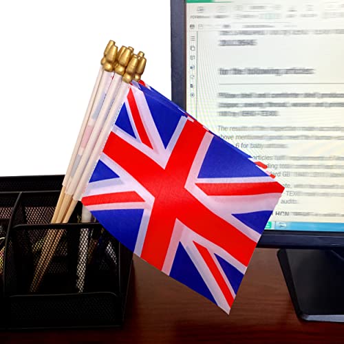 TSMD United Kingdom UK British Stick Flag Union Jack Small Mini Hand Held Flags,5x8 Inch,12 Pack