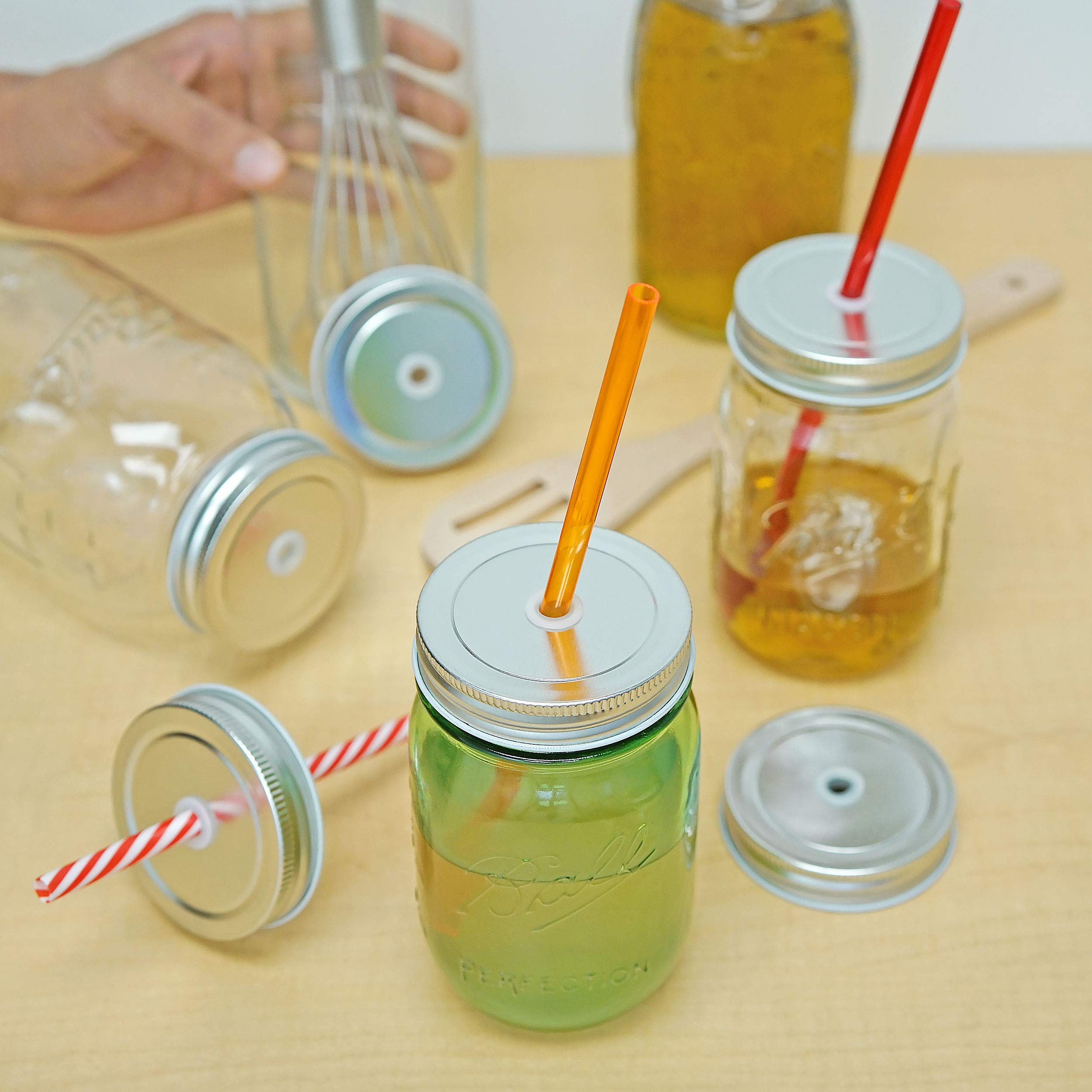 Southern Homewares Mason Jar Lids with Straw Hole Set of 12 Small Mouth Mason Jar Lids Kids Jar Lids Mason Jar Drinking Lids