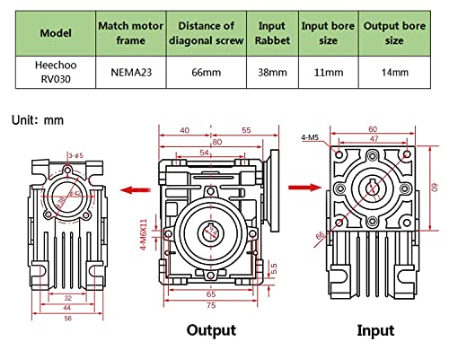 Worm Gear Gearbox NMRV-030 Speed Reducer Ratio 10 :1 for Stepper Motor