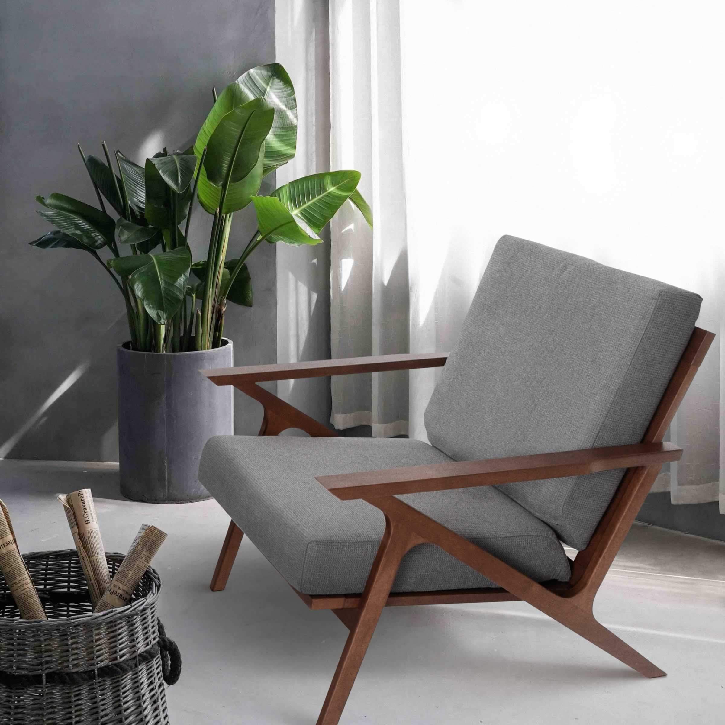 Mid Century Modern Armchair Solid Hardwood Upholstered Accent Chair