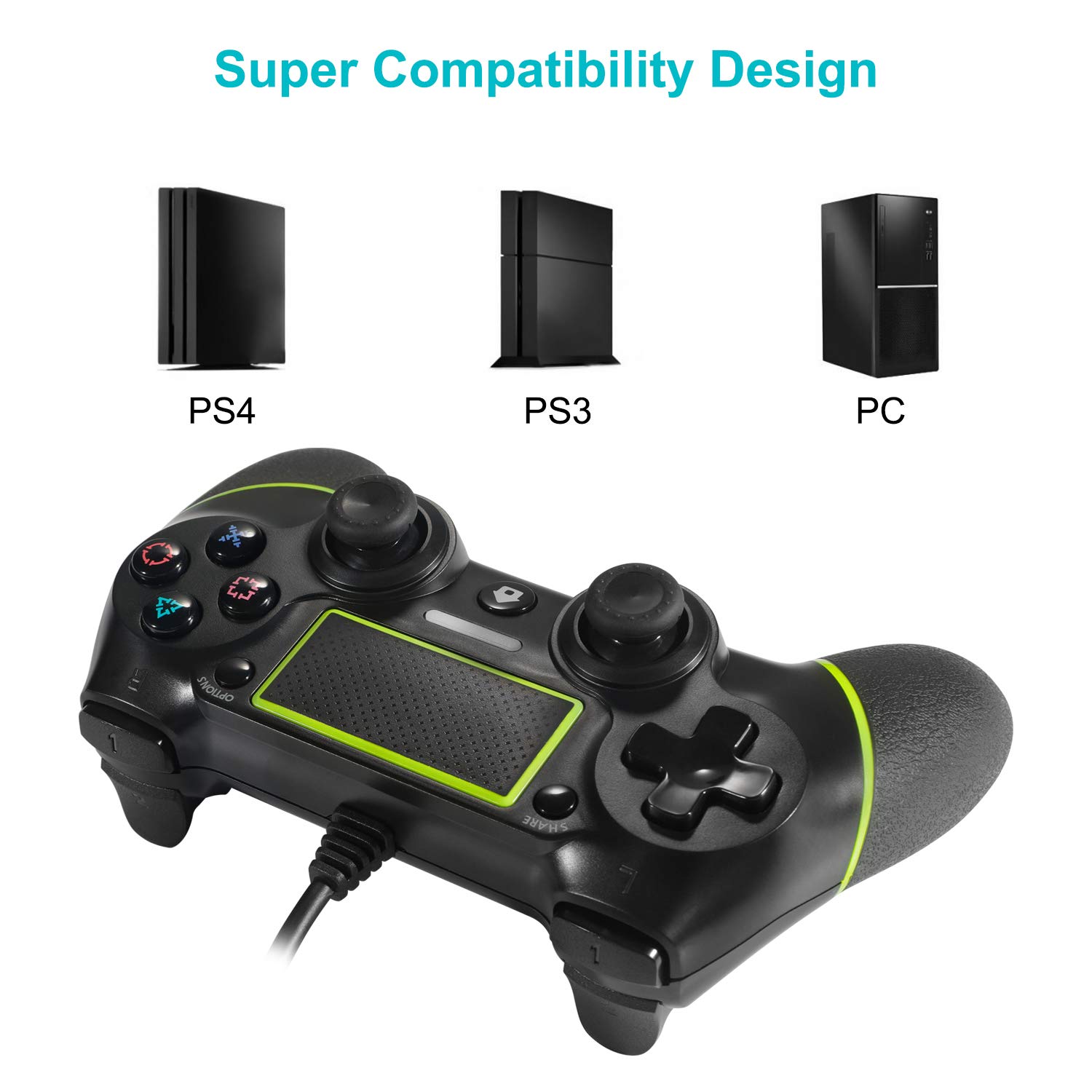 PomisGam Wired Controller Compatible for PS4 Playstation 4/pro/Slim/PC Windoews(7.8.10)/Steam,Professional USB Wired Gamepad Compatible for PS4 (6.5ft Cable Length)