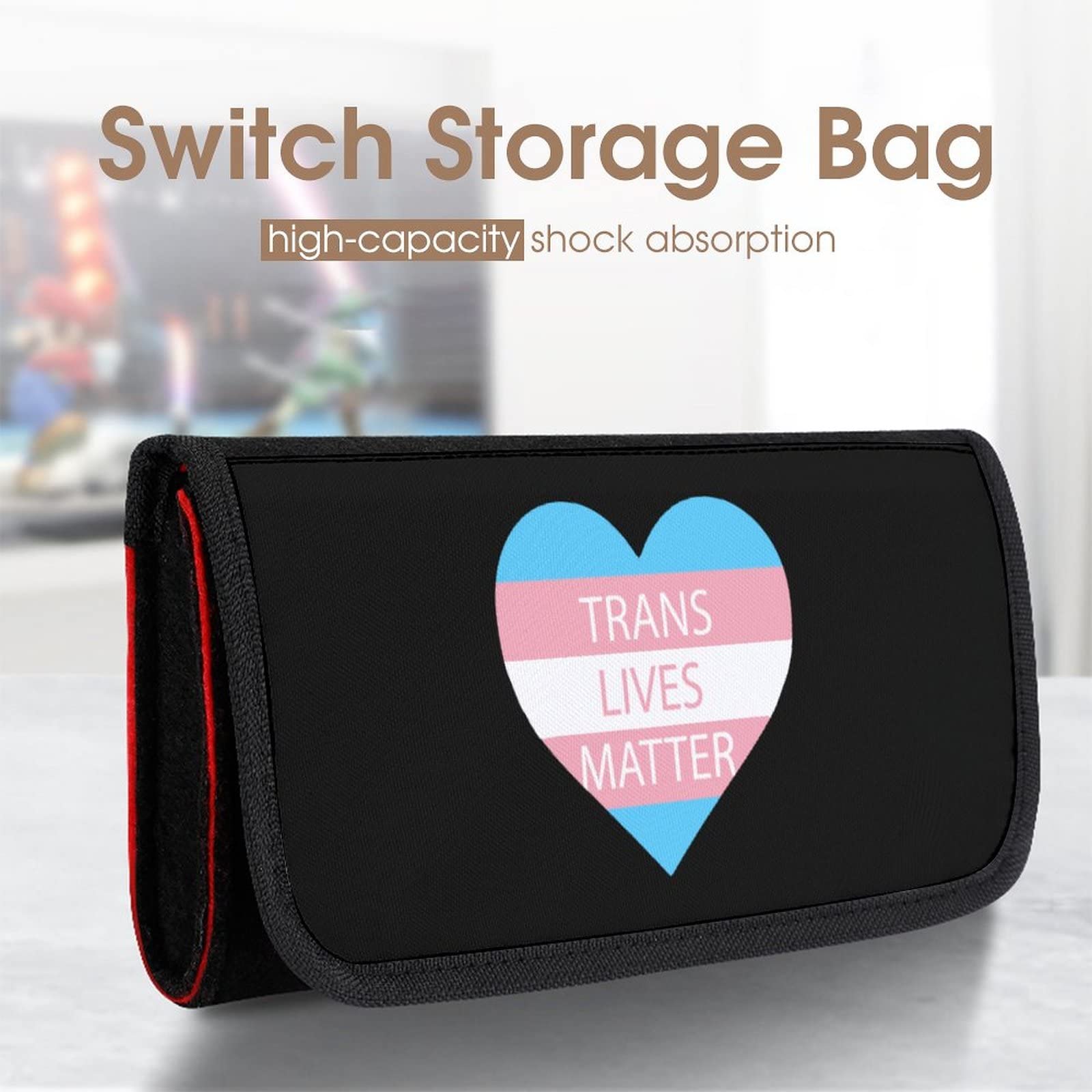 Trans Lives Matter Heart Carrying Bag Compatible with Switch Protective Case Slim Felt Pouch with 5 Game Cartridges Holders