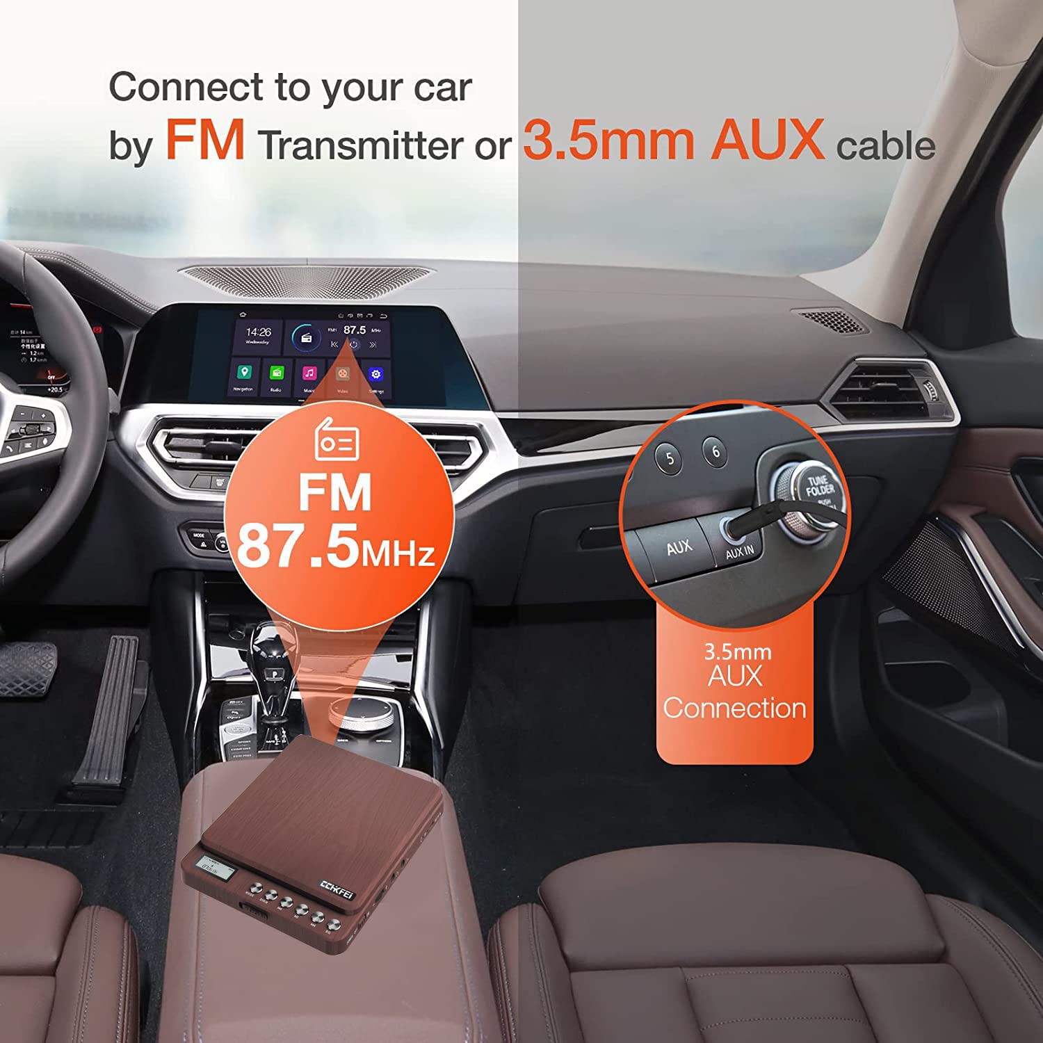 Portable CD Player with Bluetooth and FM Transmitter 2000mAh Rechargeable Car Bluetooth CD Player Portable with Speakers Dual Headphones Jack Anti-Skip CD Player for Car Home Adults Kids