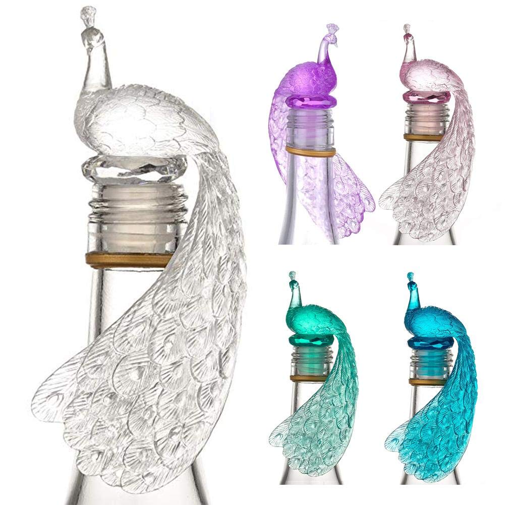 Tovip Silicone Wine Bottle Stopper Peacock Creative Wine Beverage Bottle Seal Bottle Caps Party Decoration Bar Kitchen (Blue)