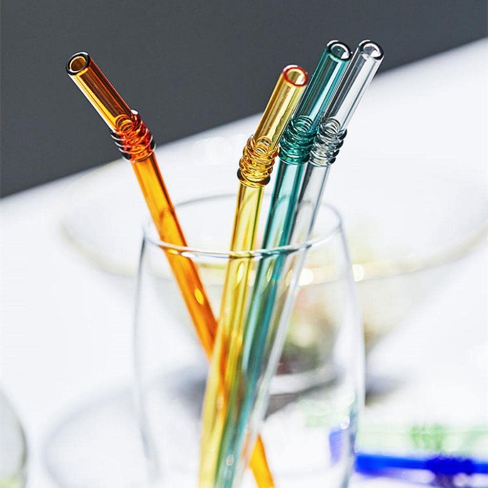 REBABA Reusable Glass Straws, 8mm Bent Glass Drinking Straws, BPA Free Colorful Glass Straws for Beverages, Smoothies, Milk Tea, Juices(Pink)