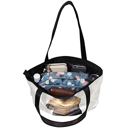 Women's Large Size Canvas Shoulder Bag Hobo Crossbody Handbag Casual Tote, big bear animal forest