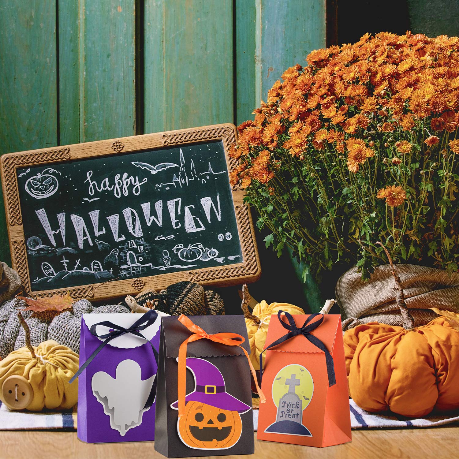 NIMU 12 Pieces Premium Halloween Bags with Special Design Reusable Craft Gift Paper Boxes for Presents Bundle Trick or Treat Theme Gift Wrapping Bags Great Holiday Bulk