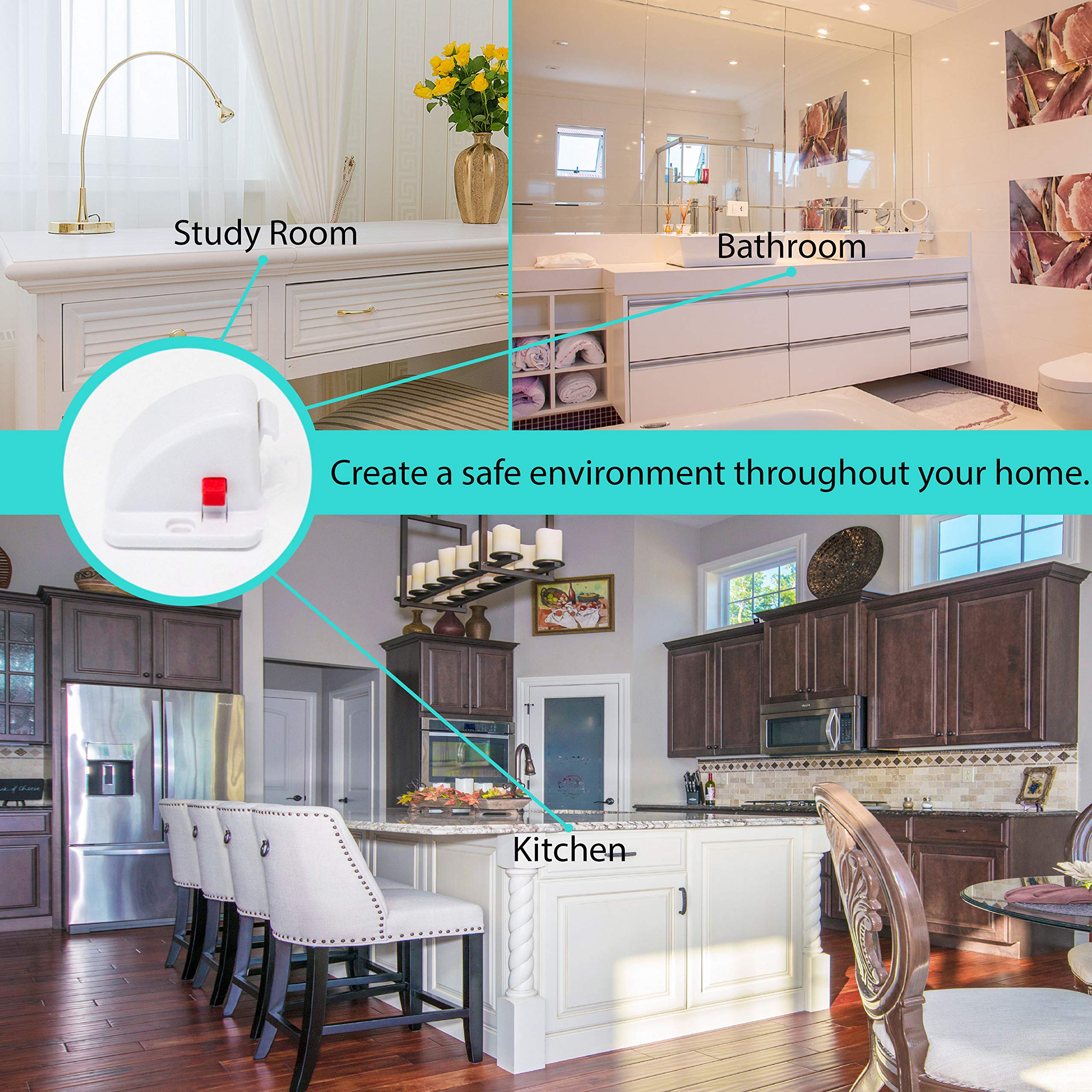 Magnetic Baby Safety Locks for Cabinets and Drawers by Subtle Baby - Strong Adhesive. No Screws Needed. Keep Kids Safe Child Proofing Kitchen and Bathroom. Installation Tool. Unlock or Lock Setting.