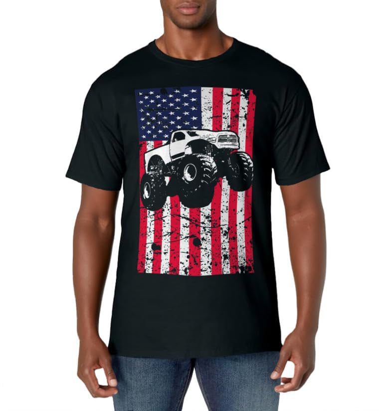 Monster Truck American Flag Racing USA Patriotic T-Shirt