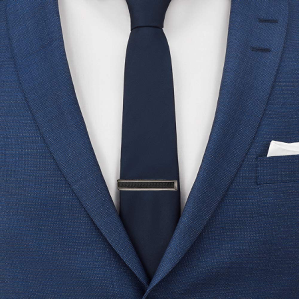 MERIT OCEAN Men Tie Bar Clip 2.2" Inches Brass Gun-black Plated Carbon Fiber Regular Fashion Tie Bar Clips (Gun black)