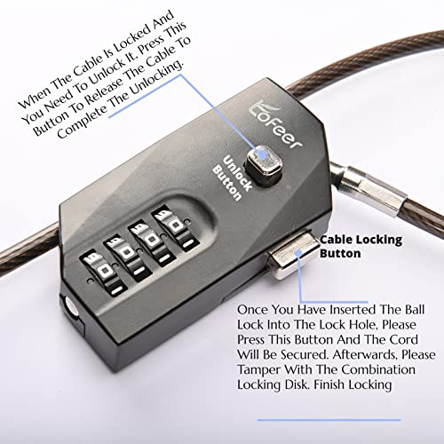 Tofeer Adjustable Cable Lock, Combination Wire Lock Trail Camera and Kayak Lock, 6.5ft Long Cord for Luggage Suitcase Helmet, Zinc Alloy Lock Part, Steel Cable, 10,000 Codes, Easy to Use