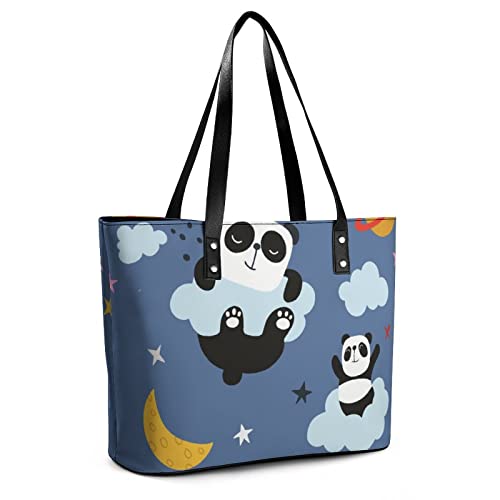 Womens Handbag Panda Patterns Leather Tote Bag Top Handle Satchel Bags For Lady