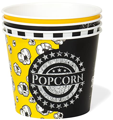 Red Co. Set of 4 Nesting Movie Theater Themed Popcorn Buckets with Individual Designs - 2 Quarts Each (Movie Night Pack)