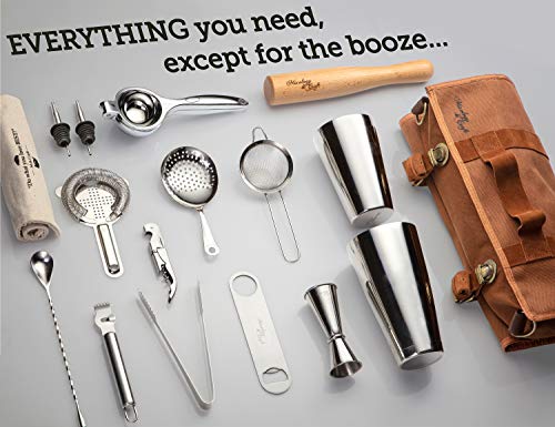 Travel Bartender Kit Bag | Professional 17-Piece Silver Bar Tool Set with Portable Bar Bag and Shoulder Strap for Easy Carry and Storage | Best Travel Bar Set for Home Cocktail Making, Work, Parties