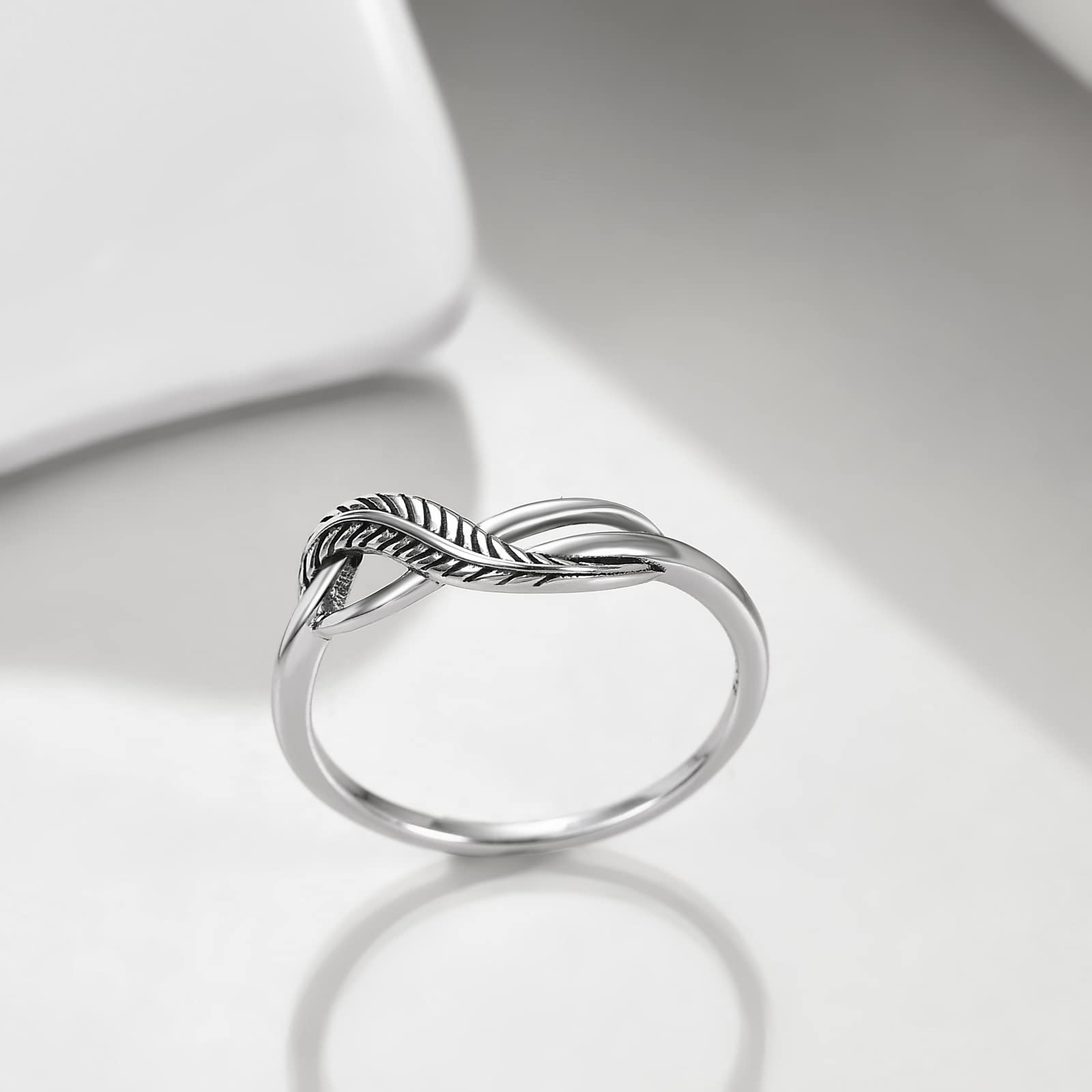 POPKIMI 925 Sterling Silver Feather Ring Angel Wings Leaf Wedding Ring for Women Girls Men (8)