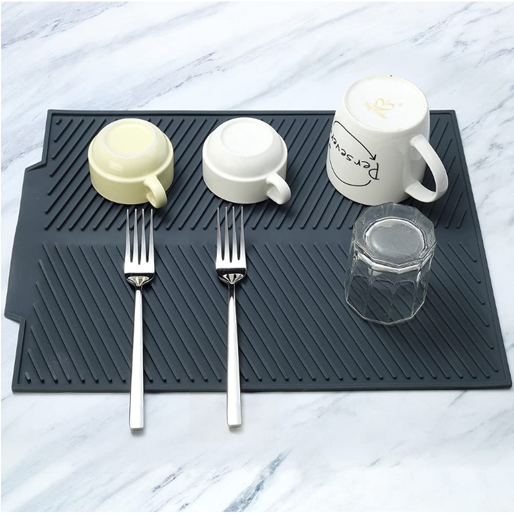 Tumtanm Silicone Draining Board Mat, Folding Draining Mat, 17βx13β Large Drain Pad Eco-Friendly Drainer Mat Heat Resistant Pot Mat Dishwasher Safe Trivet Mat