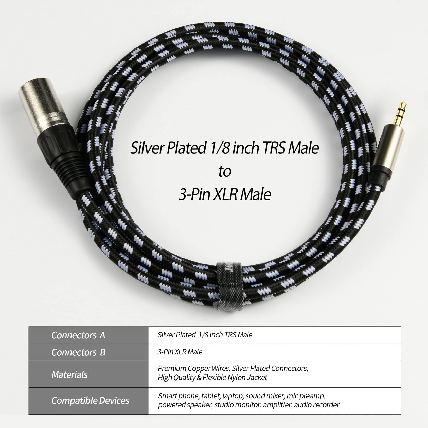 Sound harbor 3.5mm to XLR Male Cable, 1/8 inch to XLR Male Unbalanced Cable Adapter 15 ft, Nylon Braided Live Streaming Microphone Audio Cable