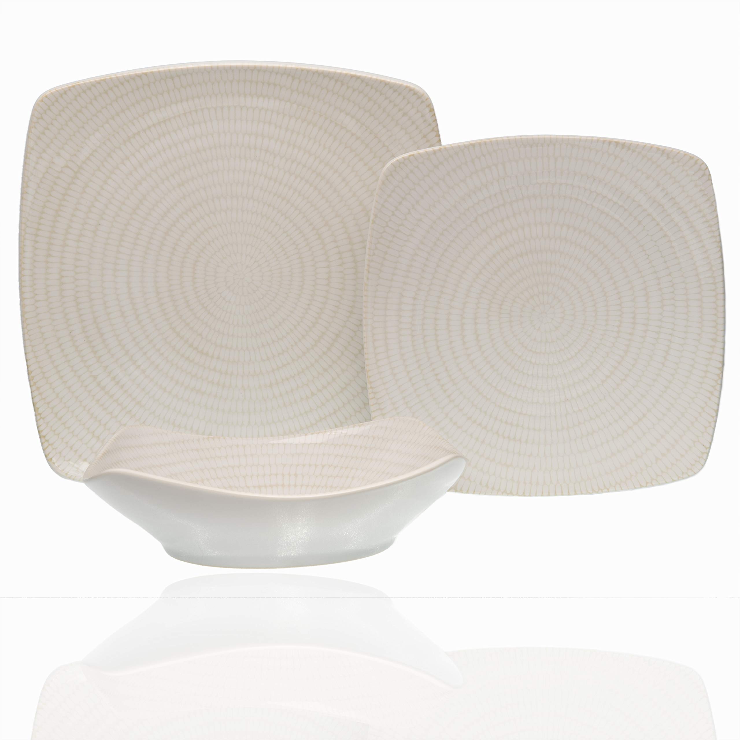 Red Vanilla White Rice Square Soup Bowl 20oz, Set of 4, 1