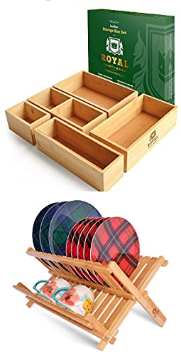 ROYAL CRAFT WOOD Storage Box Set of 5 and Dish Drying Rack
