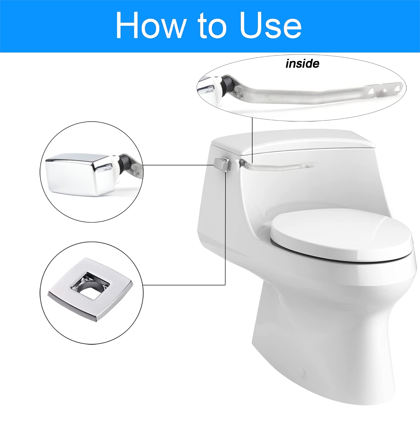 Toilet Flush Handle Replacement, Side Mount Toilet Tank Lever Fit for Kohler 85114-CP Trip Lever Kit, Polished Chrome