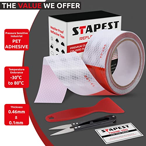 STAPEST DOT Reflective Tape Red & White, 2 Inch x 30 Feet - High Visibility Trailer Reflective Tape Outdoor Waterproof and Weather Resistant – Suitable for Trucks and Cars (Pack of 1)