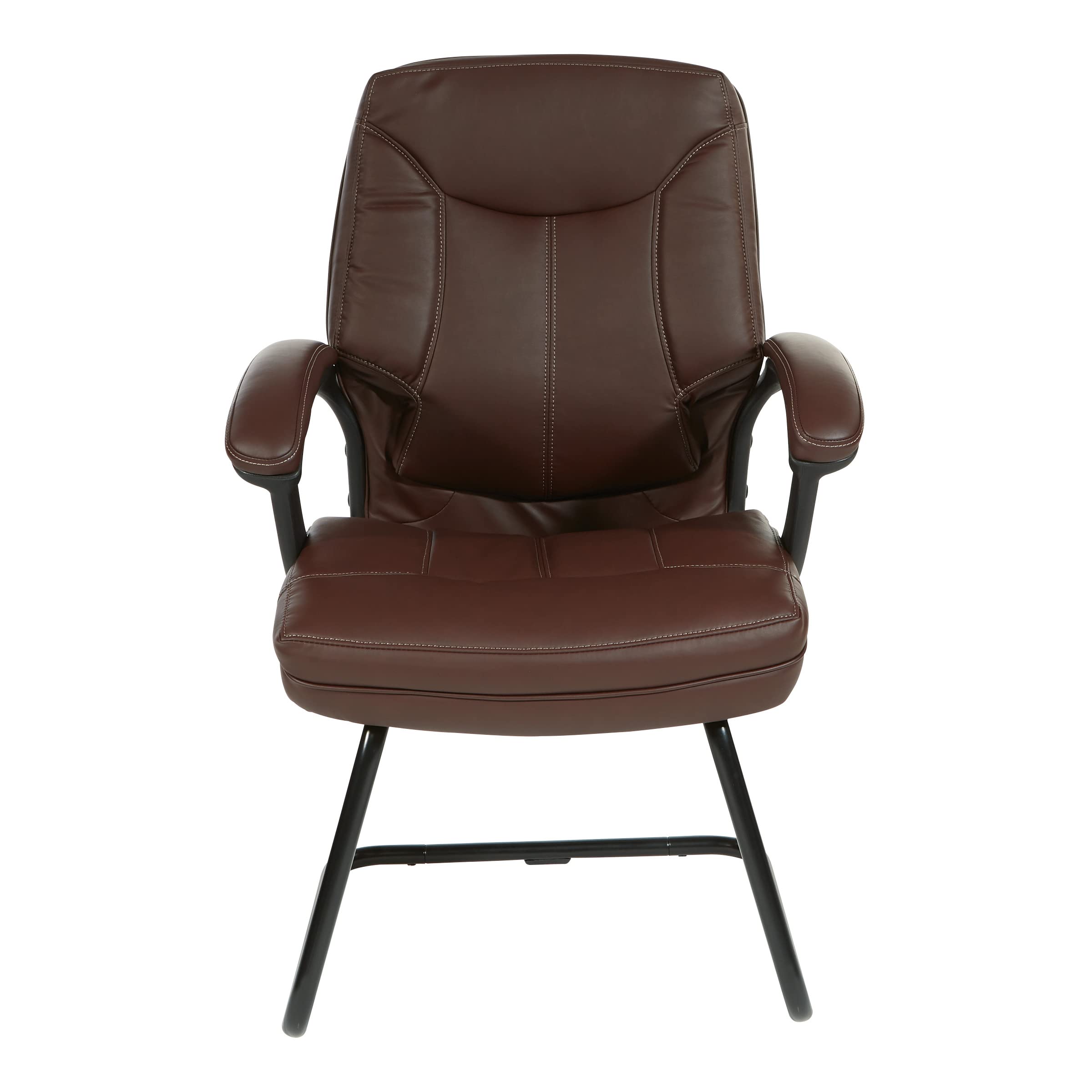 Office Star FL Series Faux Leather Padded Visitor's Chair with Contrast Stitching and Padded Loop Arms, Black