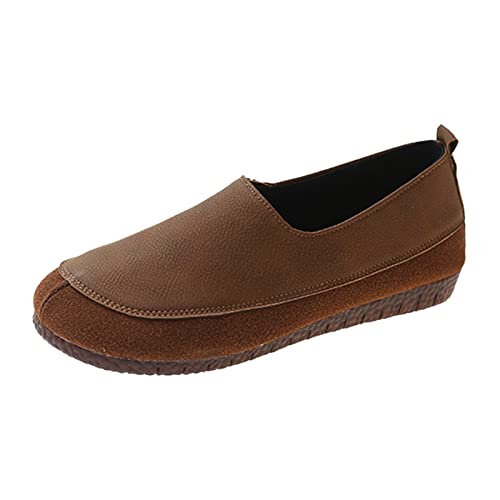 Womens Single Shoes Round Head Soft Leather Soft Bottom Casual Foot Stirrup Comfortable Casual Shoes Out N About