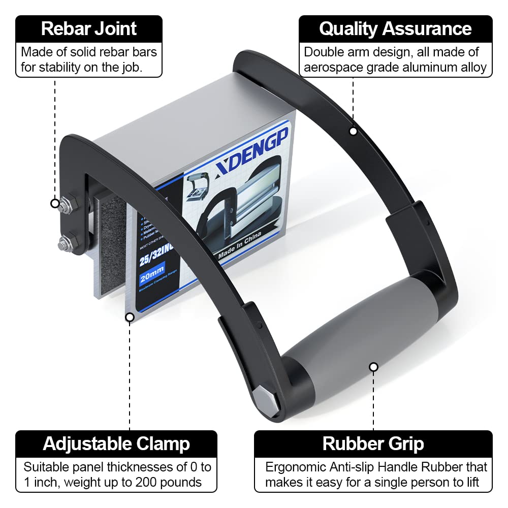 XDENGP Panel and Plywood Carrier, Plywood Lifting Tool and Drywall Carrying Tool, Aluminum Alloy Soft-Grip Handle Gripper Lift for Sheetrock, Adjustable Clamp Carrier Thickness up to 3/4 inch