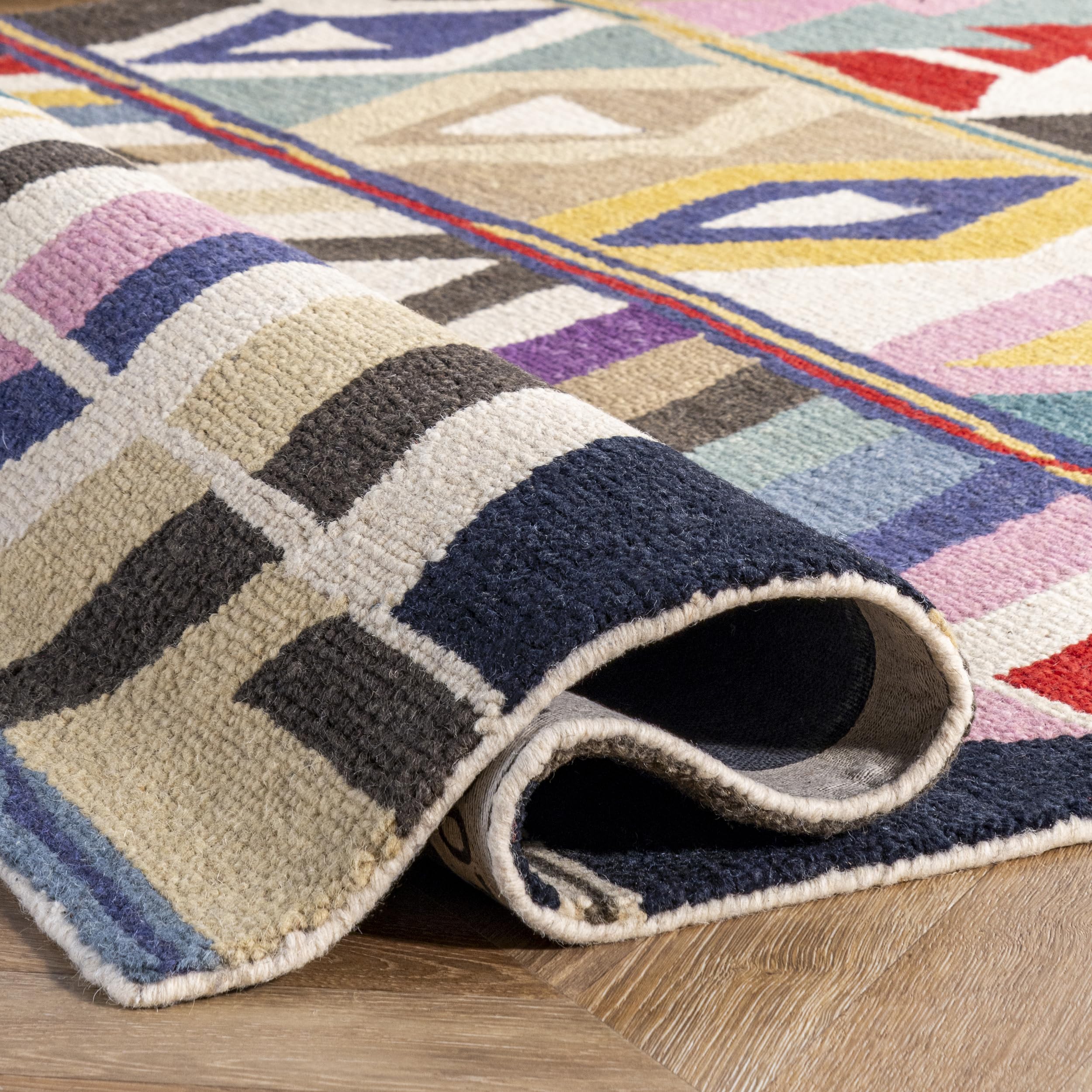 nuLOOM Ofelia Geometric 2x6 Wool Runner Rug for Living Room Bedroom Dining Room Entryway Hallway Kitchen, Multicolor/Black