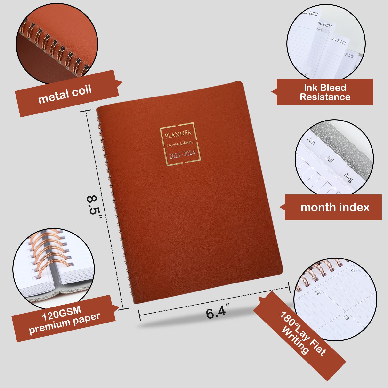 Q.Z.Art Monthly and Weekly Planner, July 2023 - June 2024 Calendar Notebook - Soft Leather Cover Daily Planner Monthly Planner Academic Planner with Schedule Book