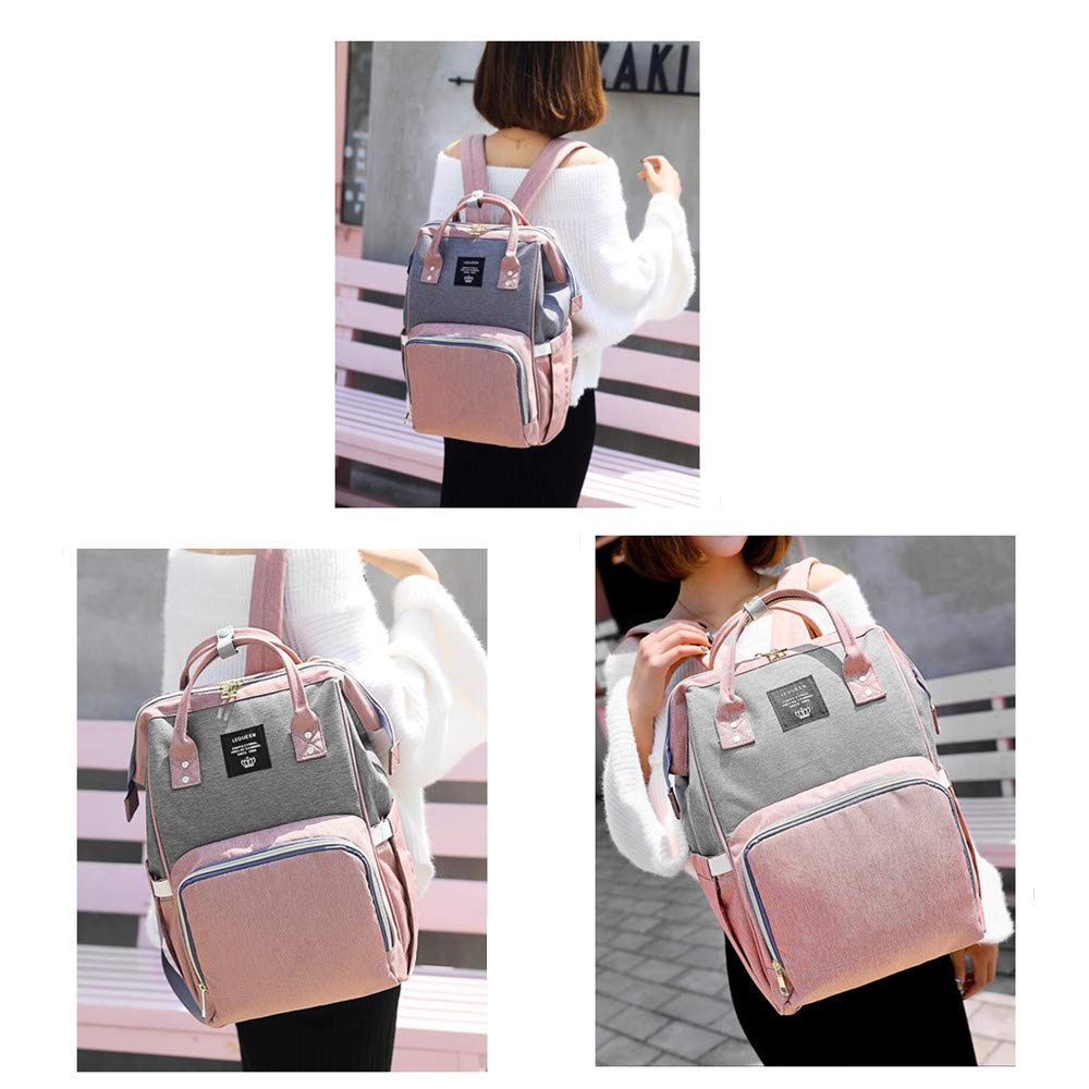 Multi-Function Diaper Bag for Baby Care Wide Open Nappy Bags Large Capacity Handbags Travel Backpack Waterproof Lightweight Pink/Dark grey