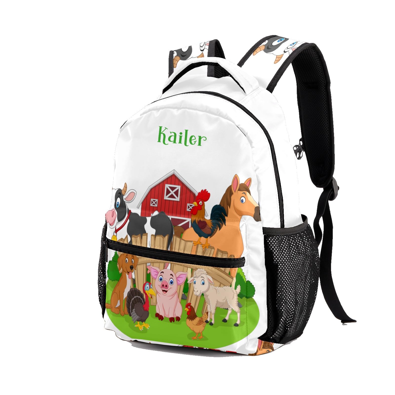 NZOOHY Farm Animals Personalized School Backpack for Kid Boy Girls Primary Daypack Bookbag Custom Name Travel Bag