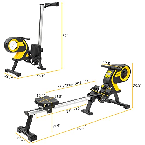 Merax Magnetic Folding Rowing Machine Indoor Rower Machine with 46 Inch Slide Rail, Max 330LB Home Cardio