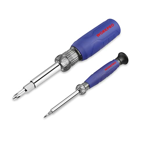 WORKPRO 6-in-1 Basic & 4-in-1 Electronics Screwdriver/Nut Driver Set Tool Cushion Grip, 2PCS Portable Screw-driver, 8 Basic & Precision Bits (Philips/Slotted), 2 Nut Driver Sizes