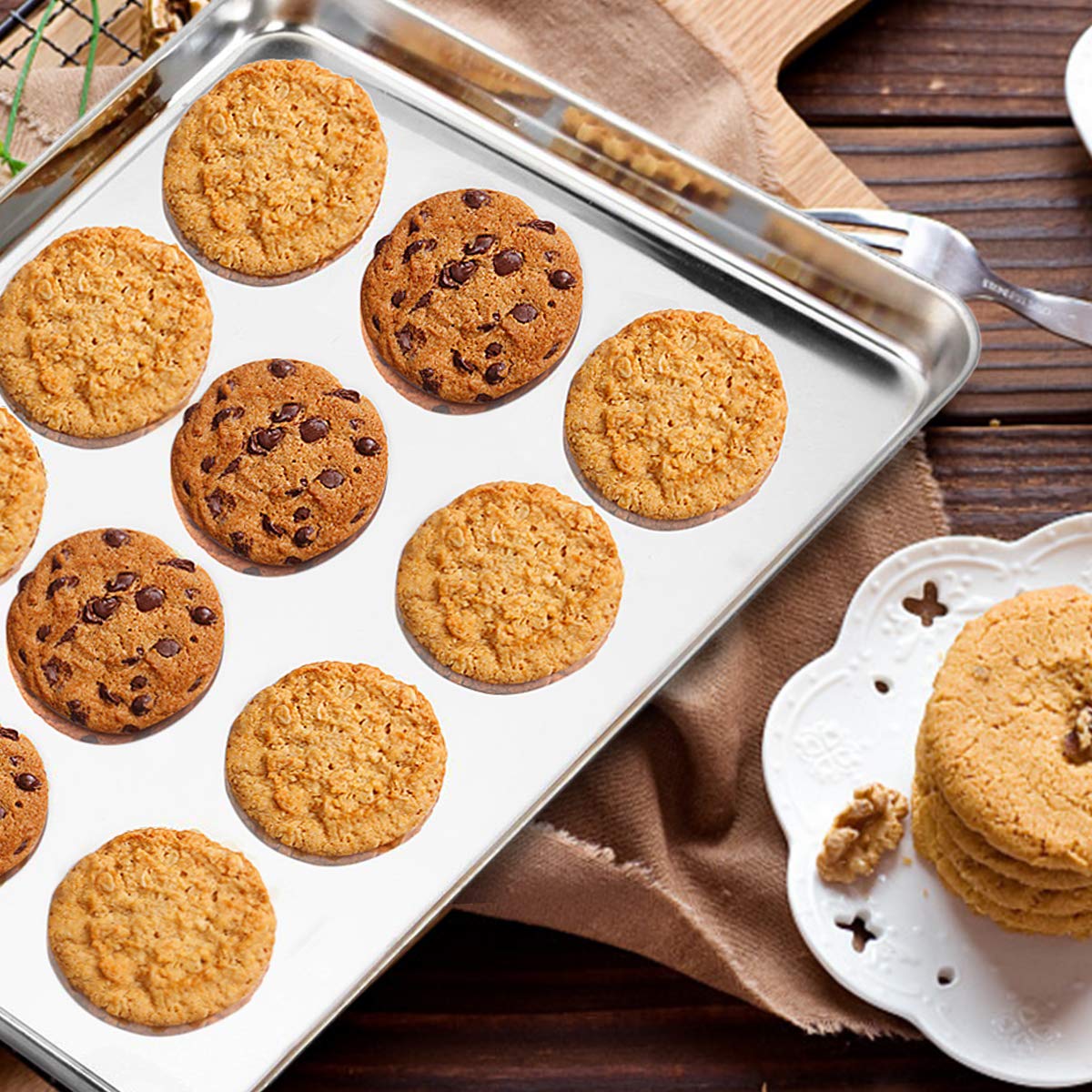 Small Stainless Steel Baking Sheets,Mini Cookie Sheets, Toaster Oven Tray Pan Rectangle Size 9.4Lx7Wx1H inch Non Toxic & Healthy,Superior Mirror Finish & Easy Clean by HEAHYSI, Dishwasher Safe