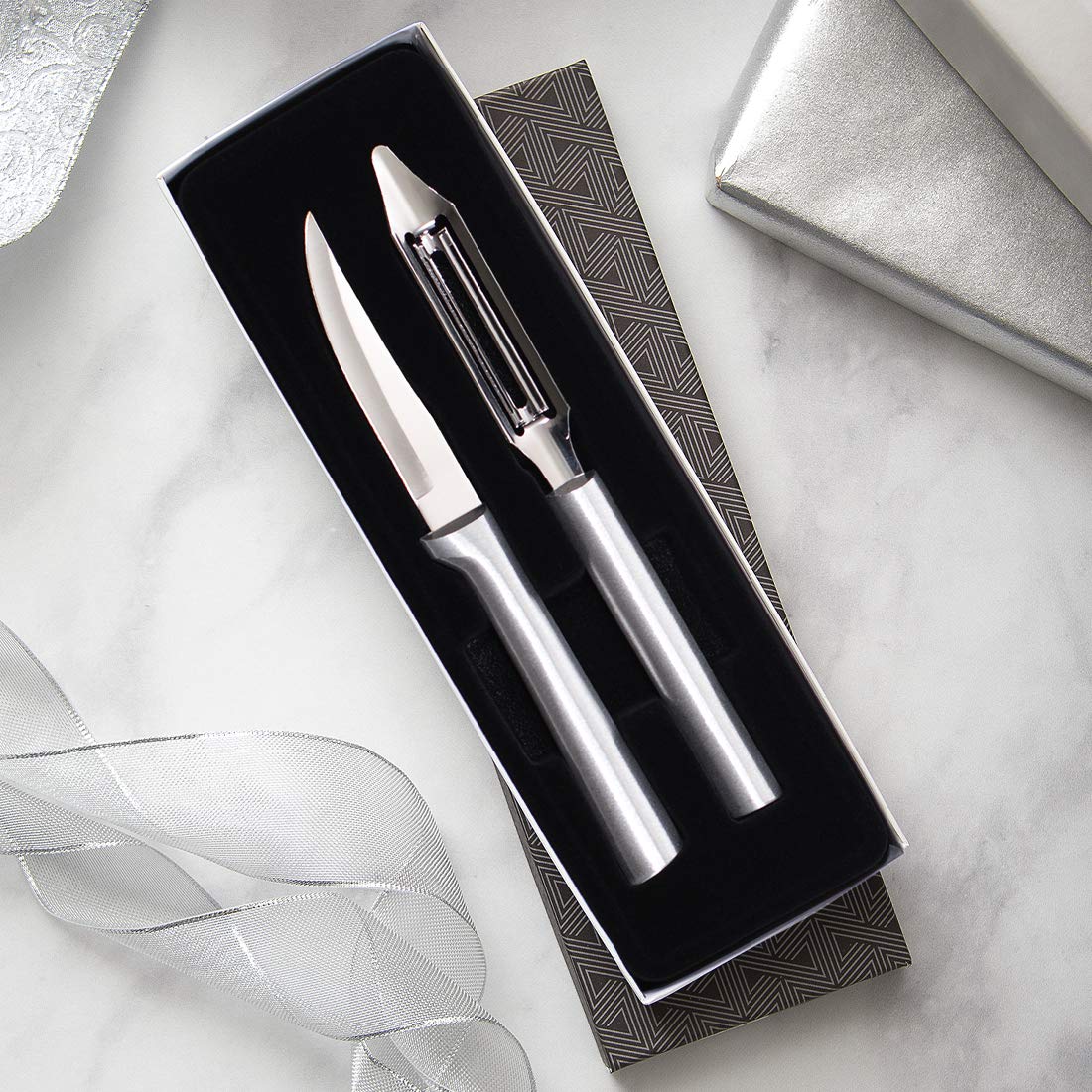 RADA Stainless Steel Paring Knife and Vegetable Peeler β Pare and Peel Gift Set with Knife Sharpener