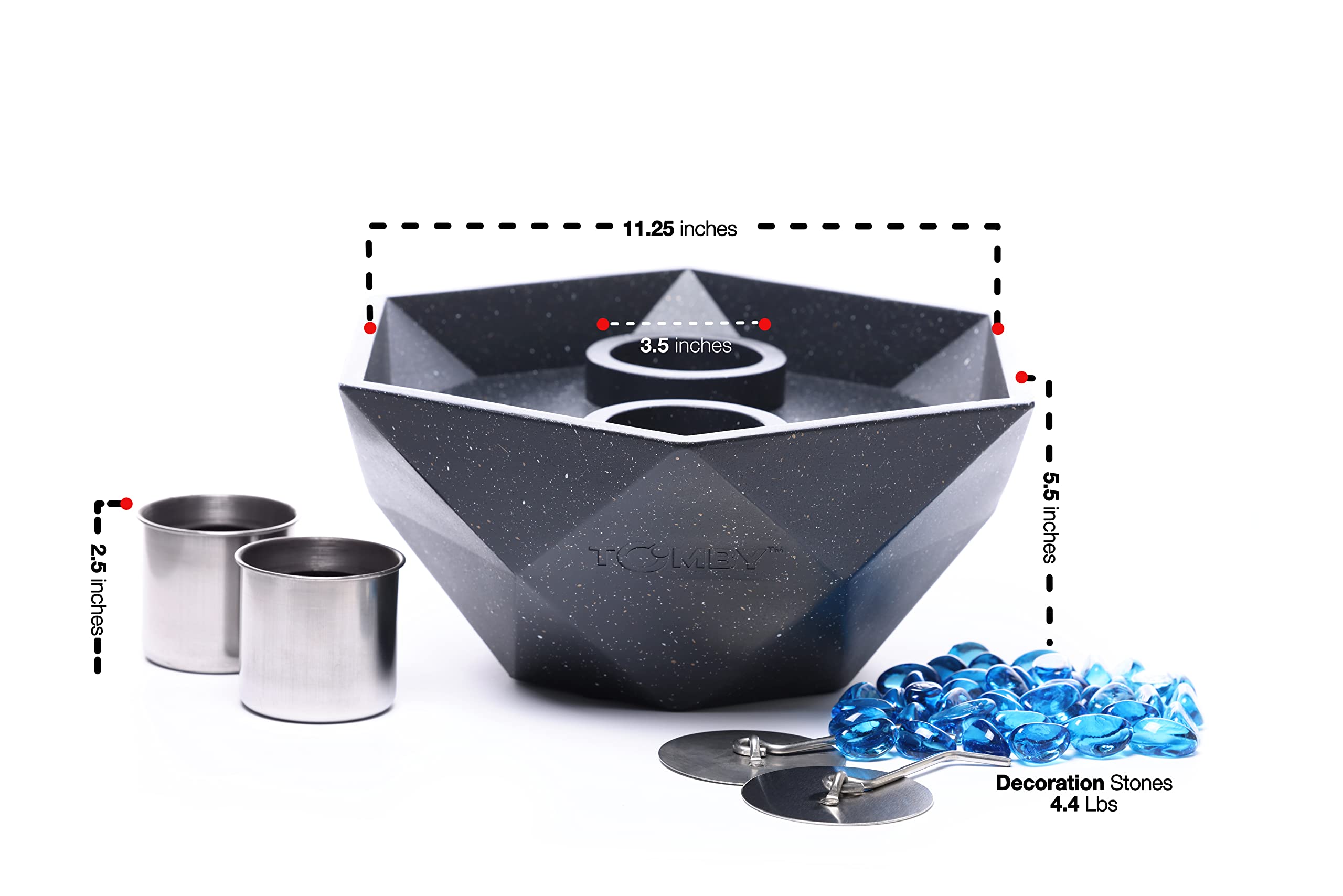 Tomby Tabletop Fire Pit Bowl Fireplace Indoor Outdoor Can Be Used with Gel Fuel Bioethanol or Isopropyl Alcohol - Double Burning Cup