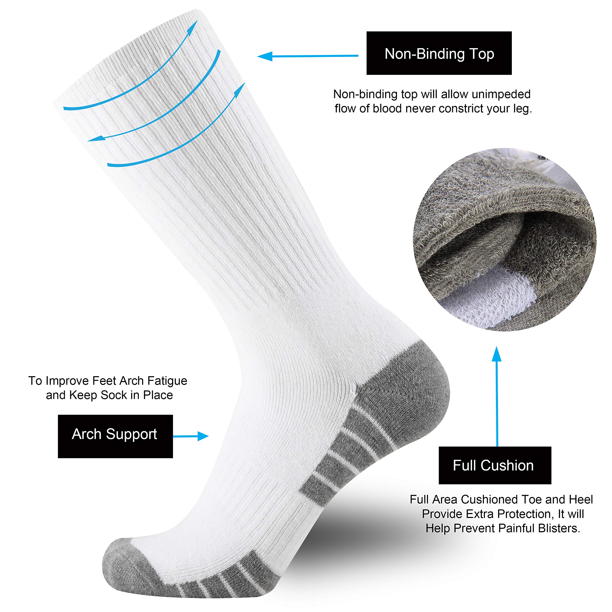 ONKE Cotton Cushion Crew Socks for Men Women Athletics All Seasons Thick Warm Heavy Duty Work Boots Moisture Wicking Control(White M)