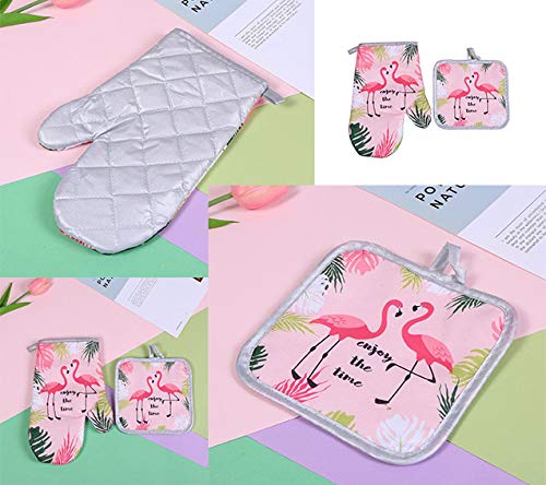 Sohapy Oven Mitt & Potholders Set Kitchen Heat Resistant and Machine Washable for Cooking Baking Grilling and BBQ Decorative (Pink)